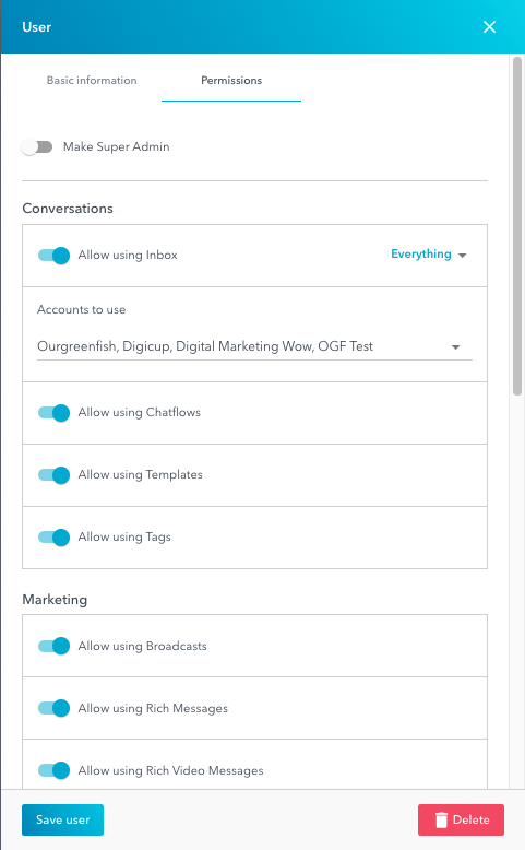 การตั้ง สิทธิ Permission ให้กับ User บนระบบ Line CRM